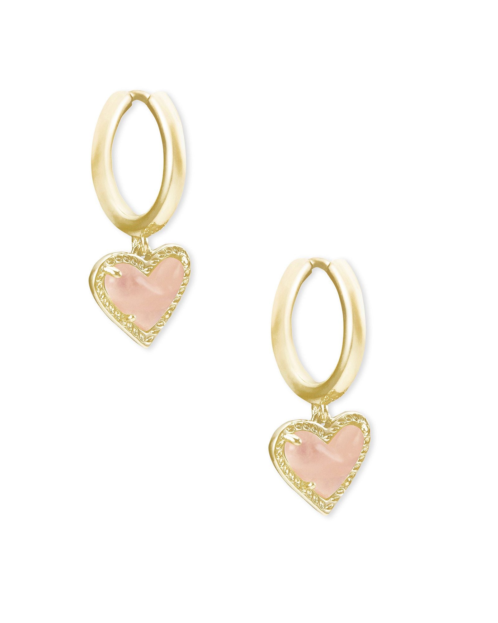 Kendra Scott Ari Heart Huggie Earrings - Gold Rose Quartz – Calligraphy ...