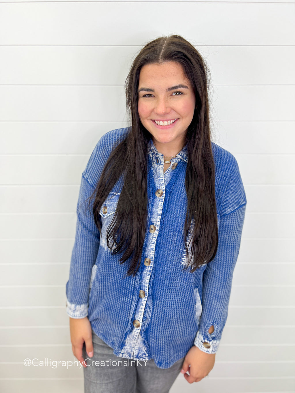 Navy | Acid Wash Shacket – Calligraphy Creations In KY