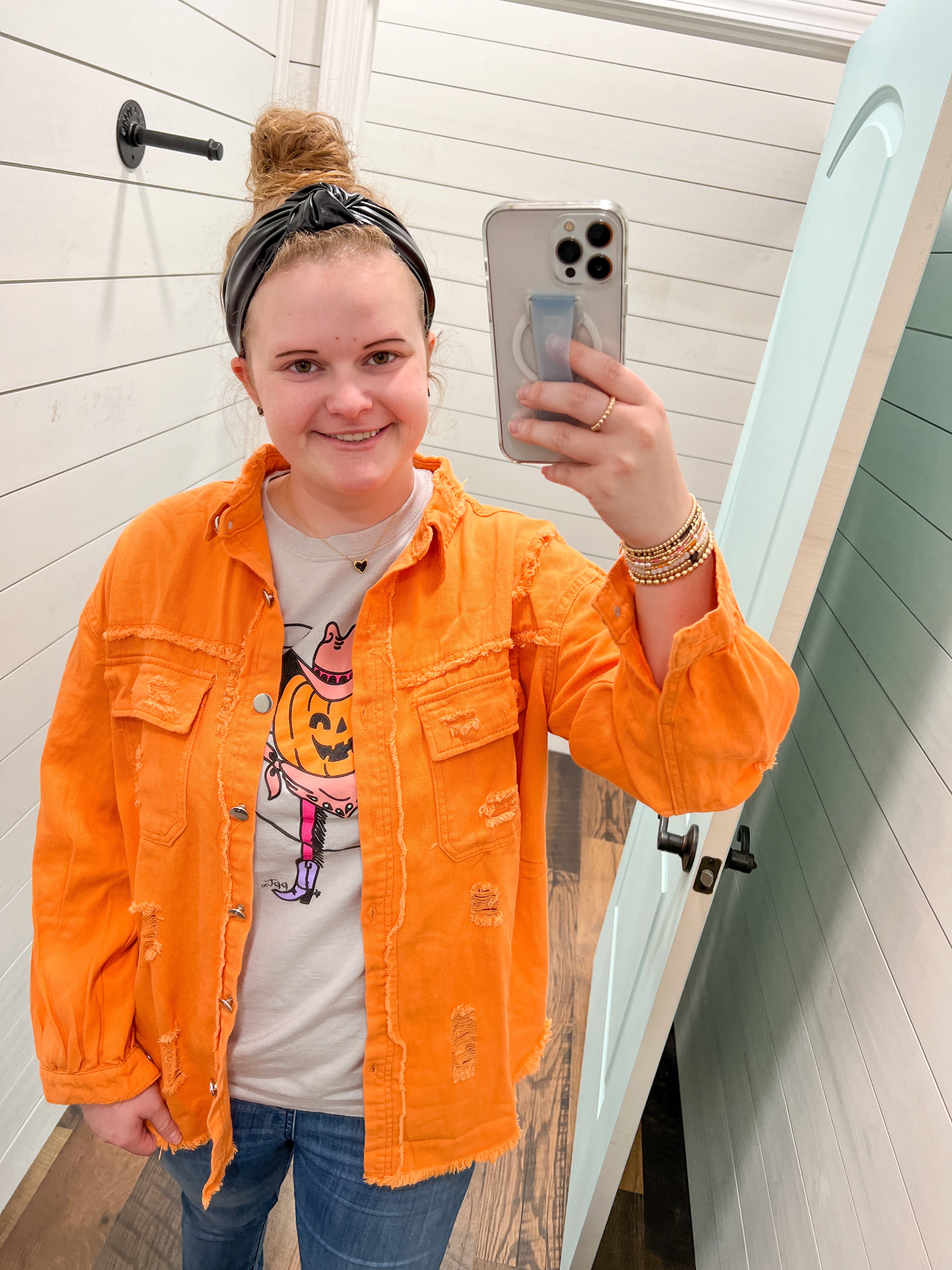 Orange Distressed Shacket – Calligraphy Creations In KY