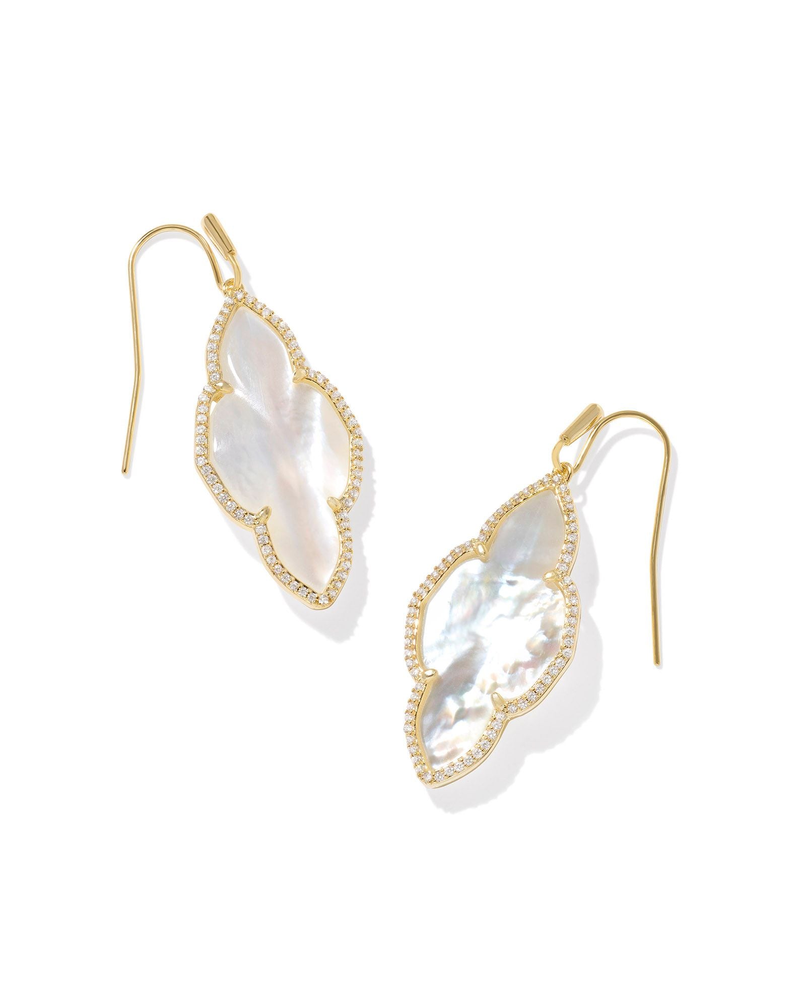 Kendra Scott Abbie Pave Frame Drop Earrings - Gold Ivory Mother Of Pea ...