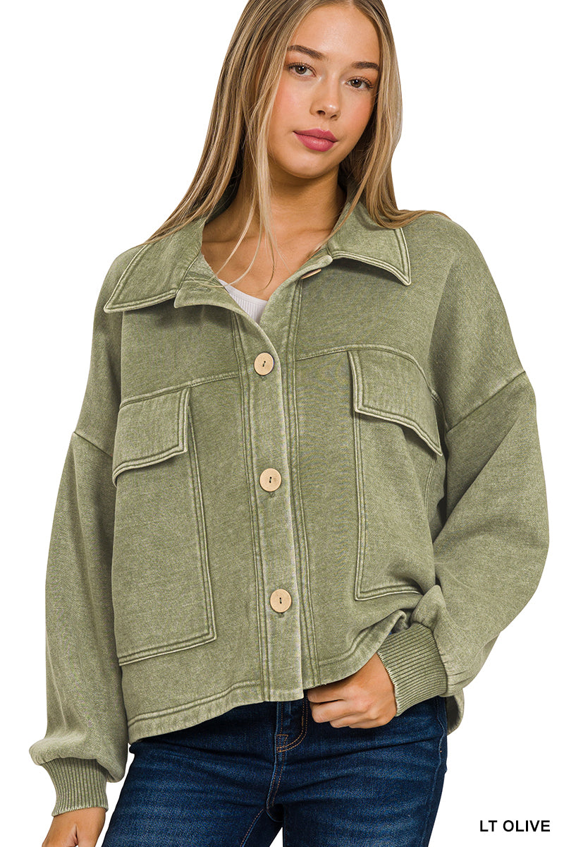 Lt. Olive | Acid Wash Crop Shacket – Calligraphy Creations In KY