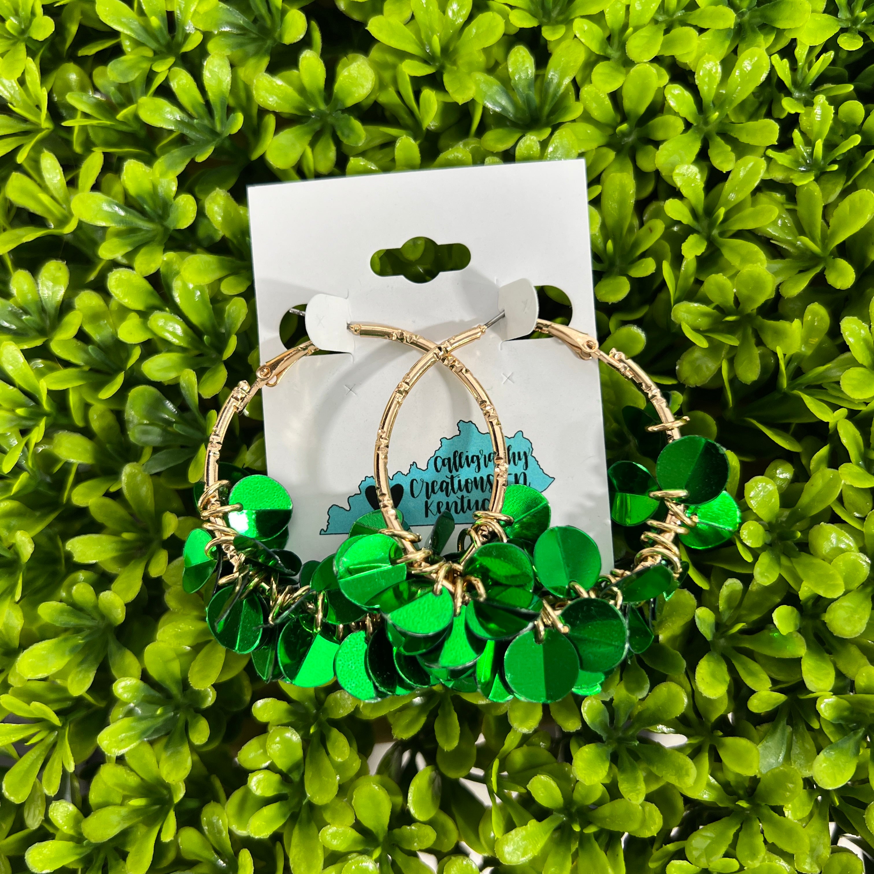Green Sparkle On Earrings – Calligraphy Creations In KY