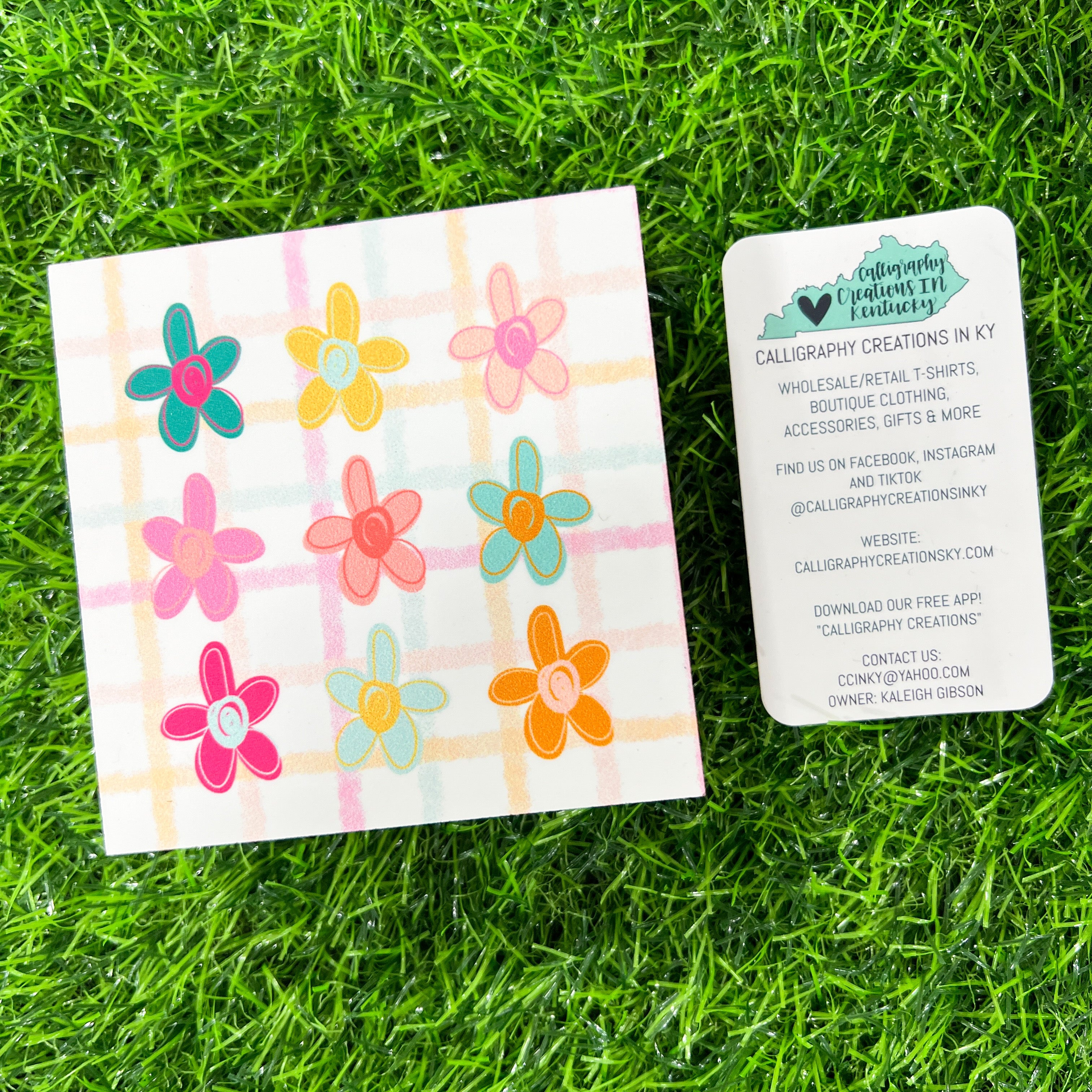 Gingham Flowers Doodles By Rebekah 4x4 Block – Calligraphy Creations In KY