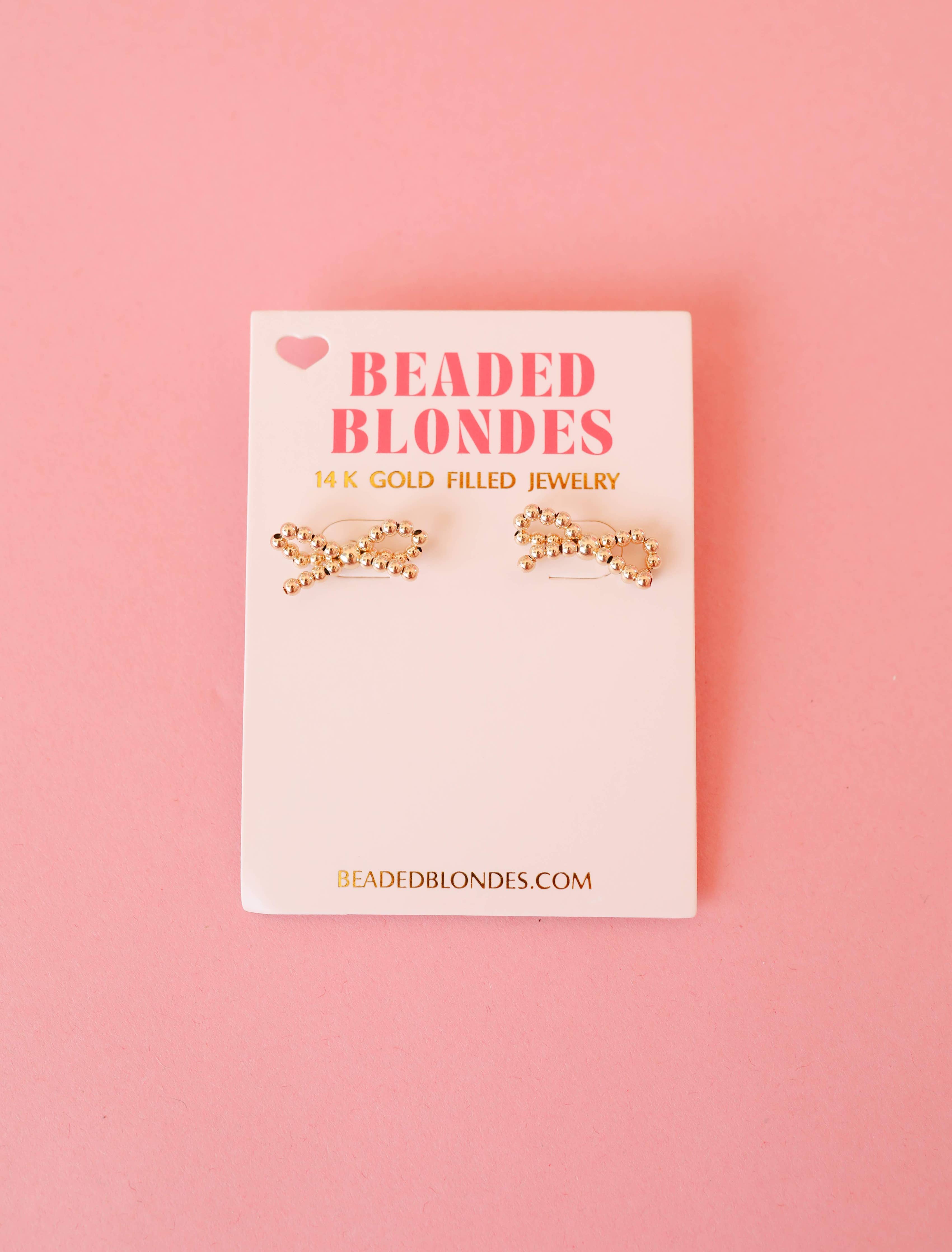 Gold Bow Earrings | Beaded Blondes – Calligraphy Creations In KY