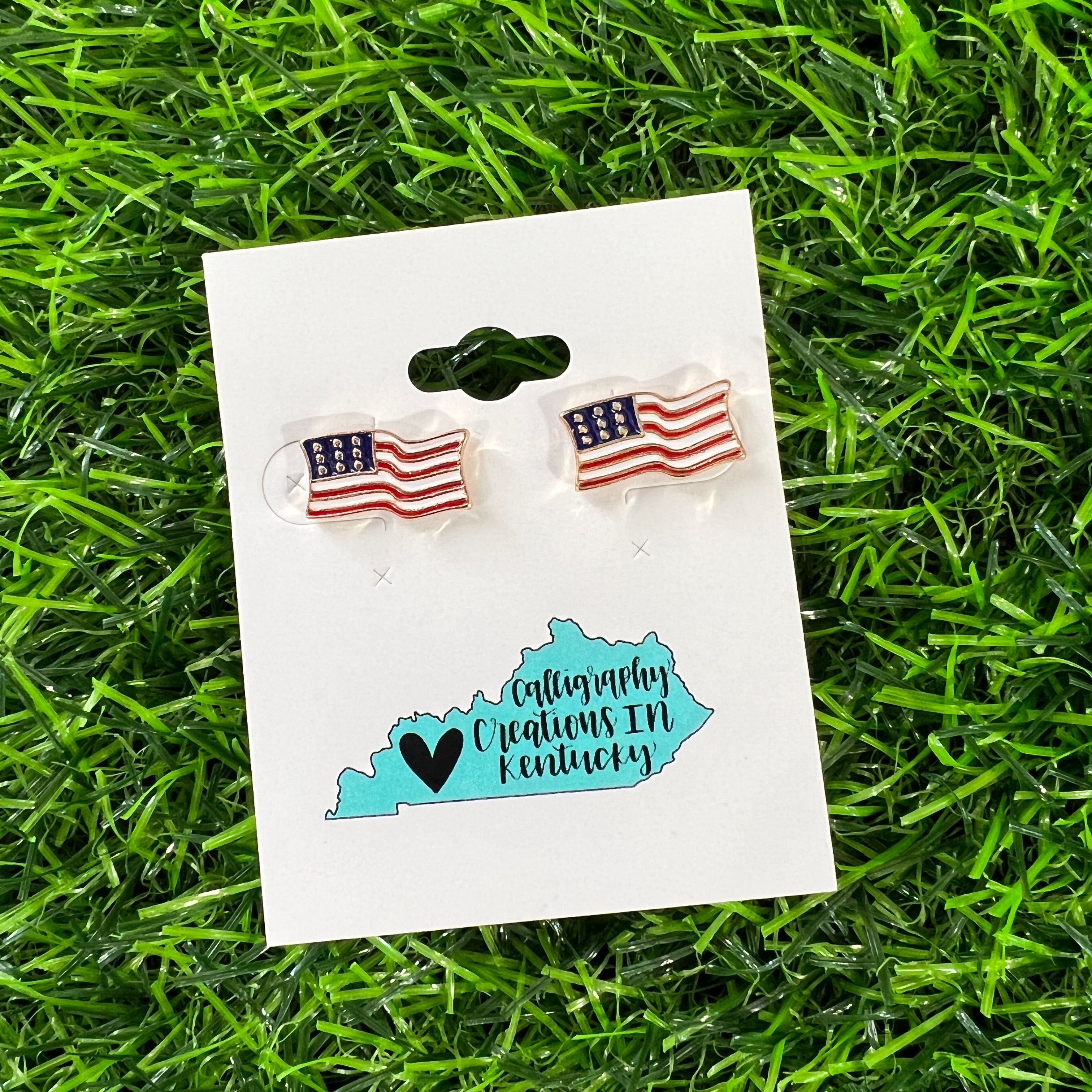 USA Flag Stud Earrings – Calligraphy Creations In KY
