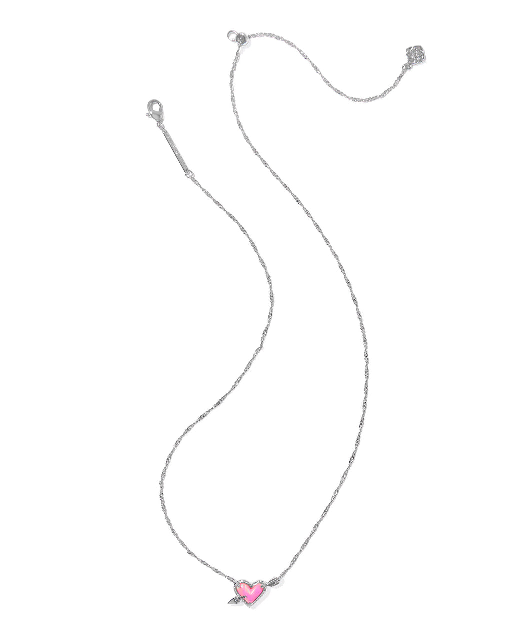 Kendra Scott Ari Heart Arrow Short Pendant Necklace - Silver Pink Opal ...