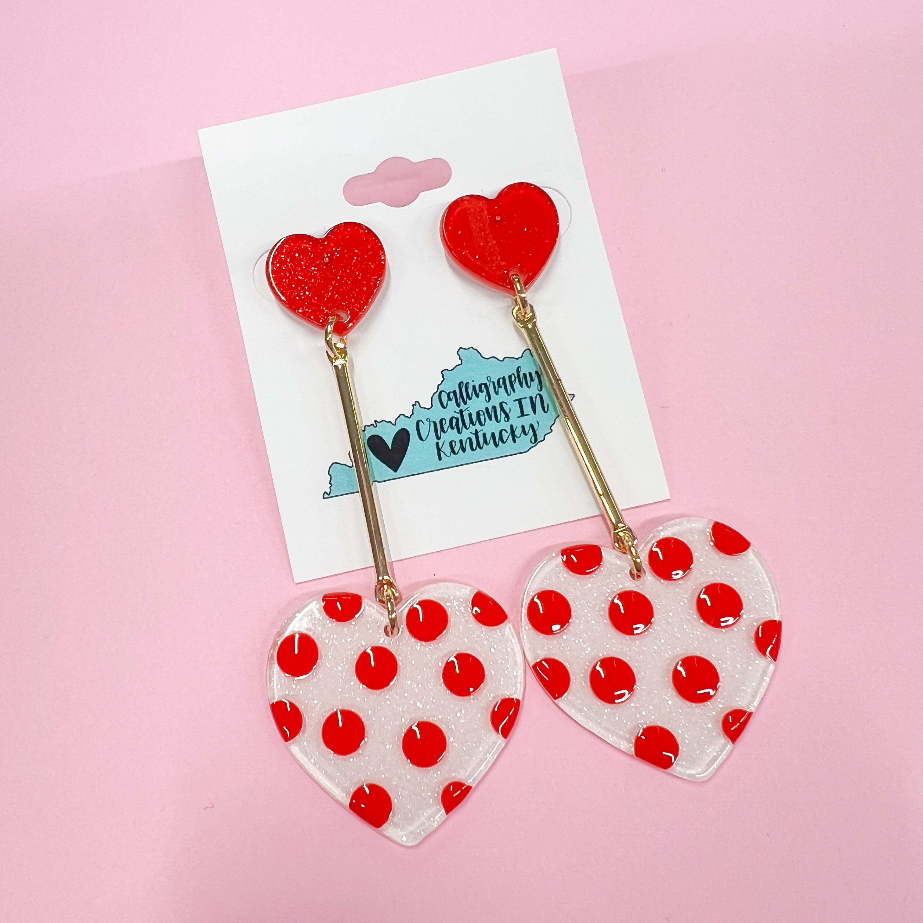 White Dotted Heart Drop Earrings – Calligraphy Creations In KY