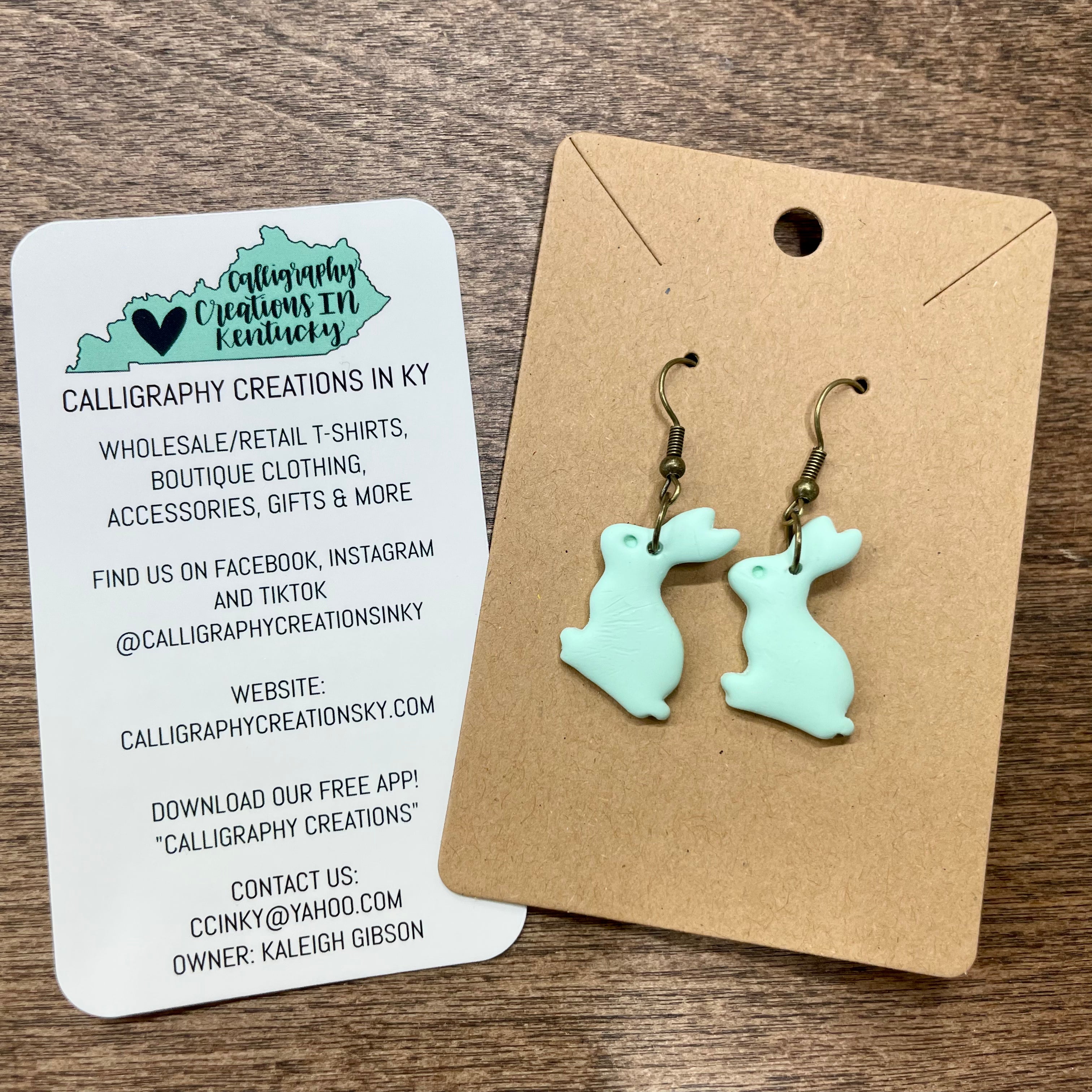 Mint Bunny Earrings – Calligraphy Creations In KY