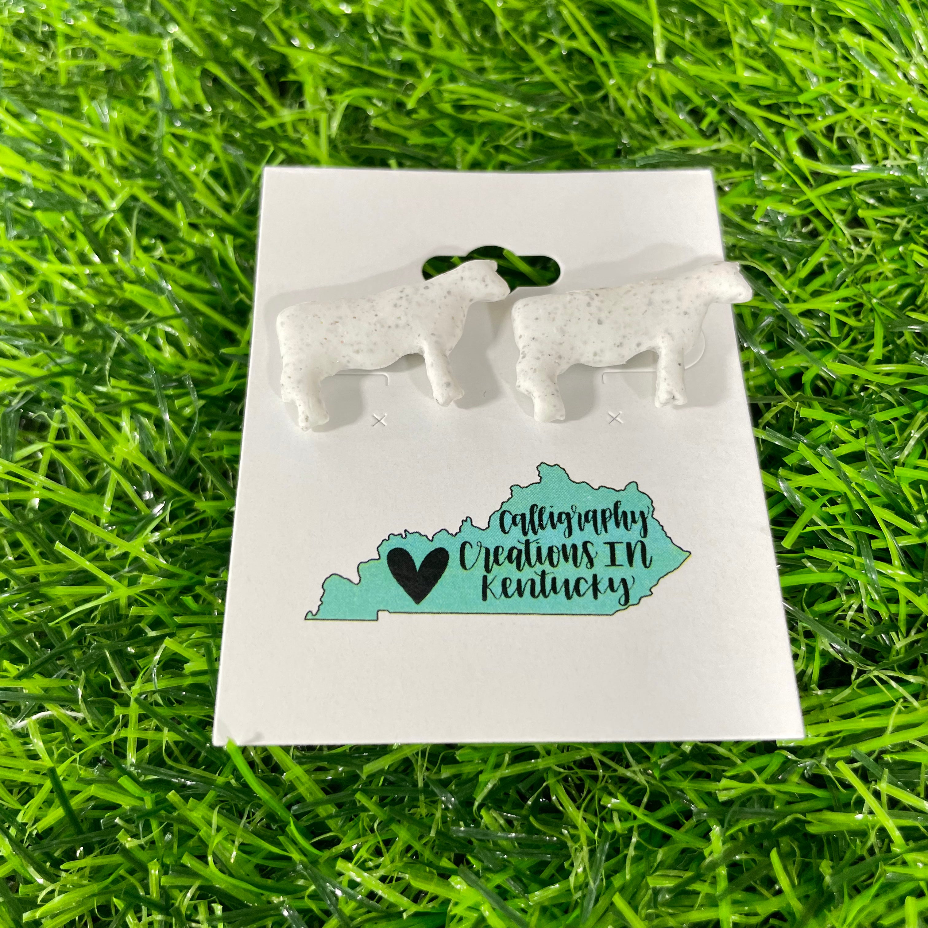 Speckled White Cow Studs *FINAL SALE* – Calligraphy Creations In KY